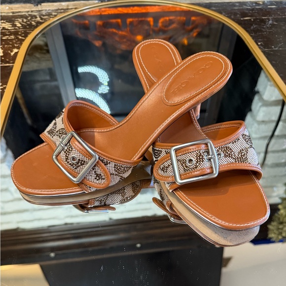 Coach | Shoes | Margot Sandalin Crystal Signature Jacquardcoach Kitten ...